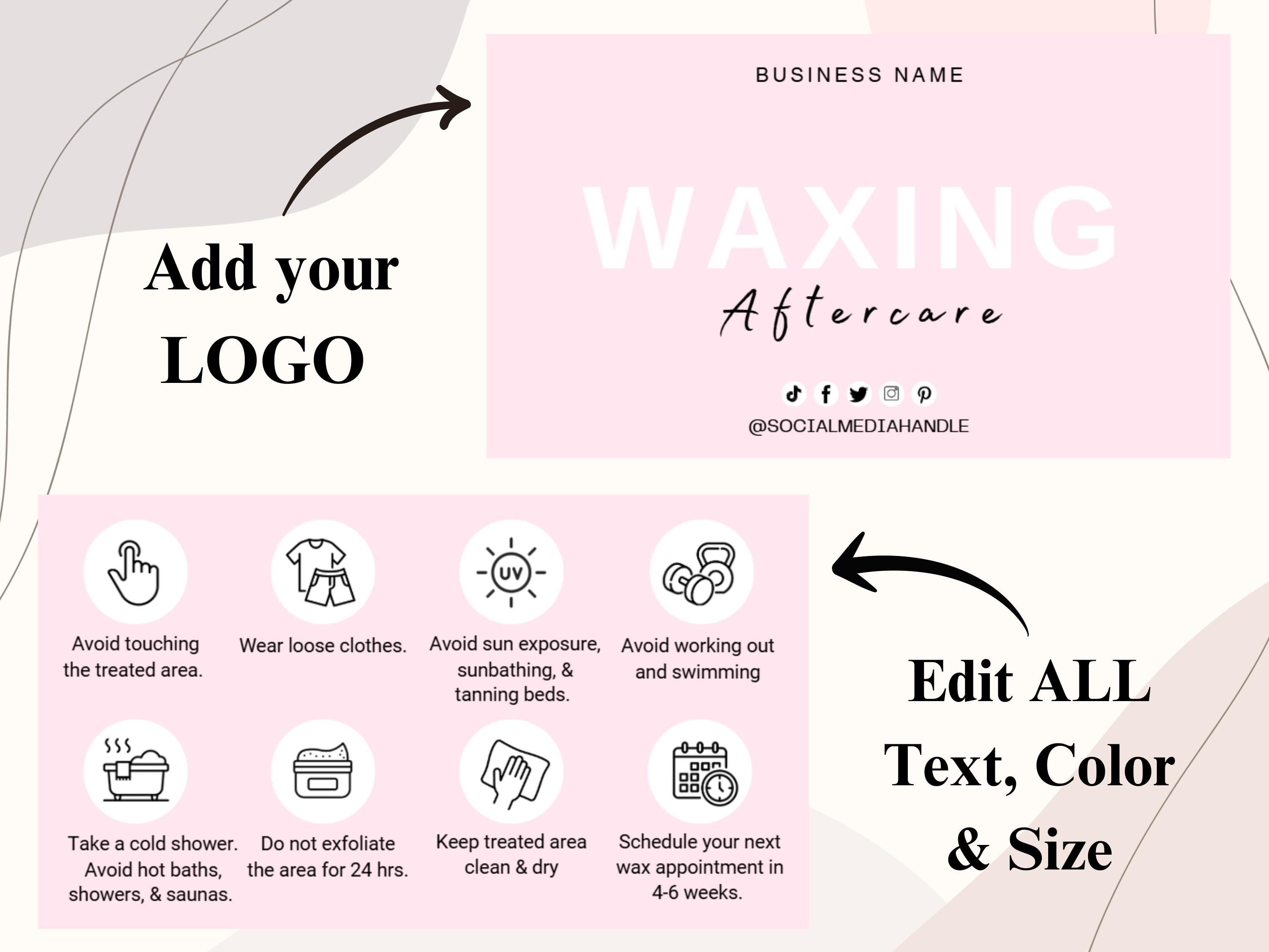 Waxing Aftercare Card, Editable Wax Aftercare Canva Card Template, Hair ...