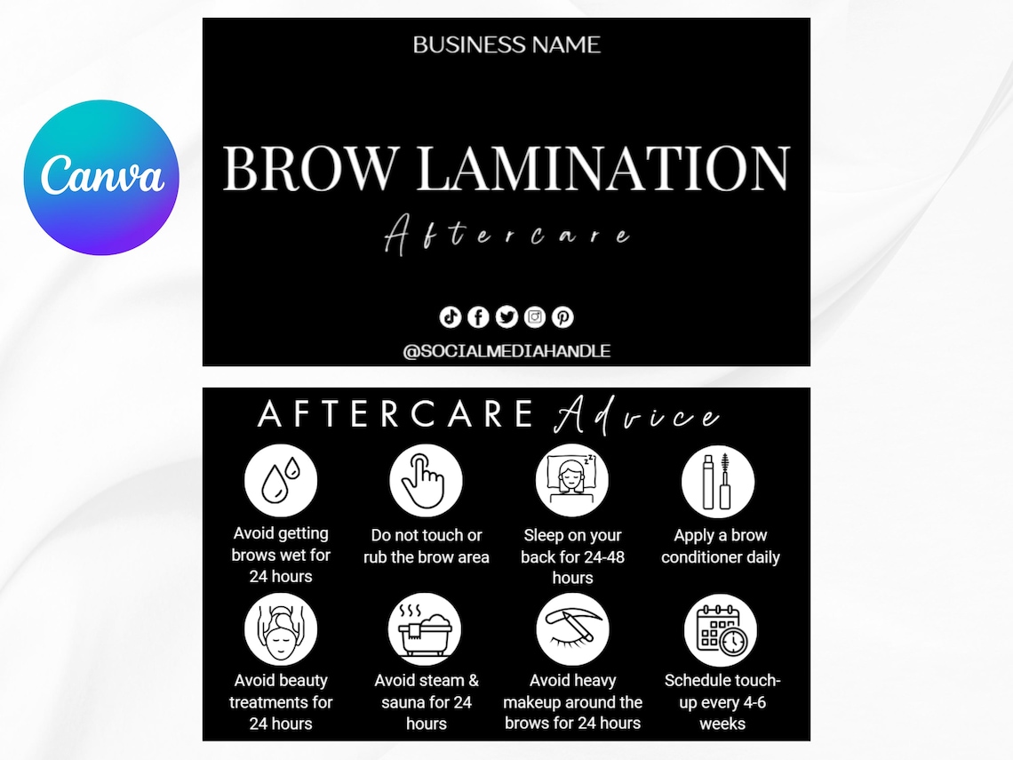 Brow Lamination Aftercare Card Template Design, Brow Lamination Post ...