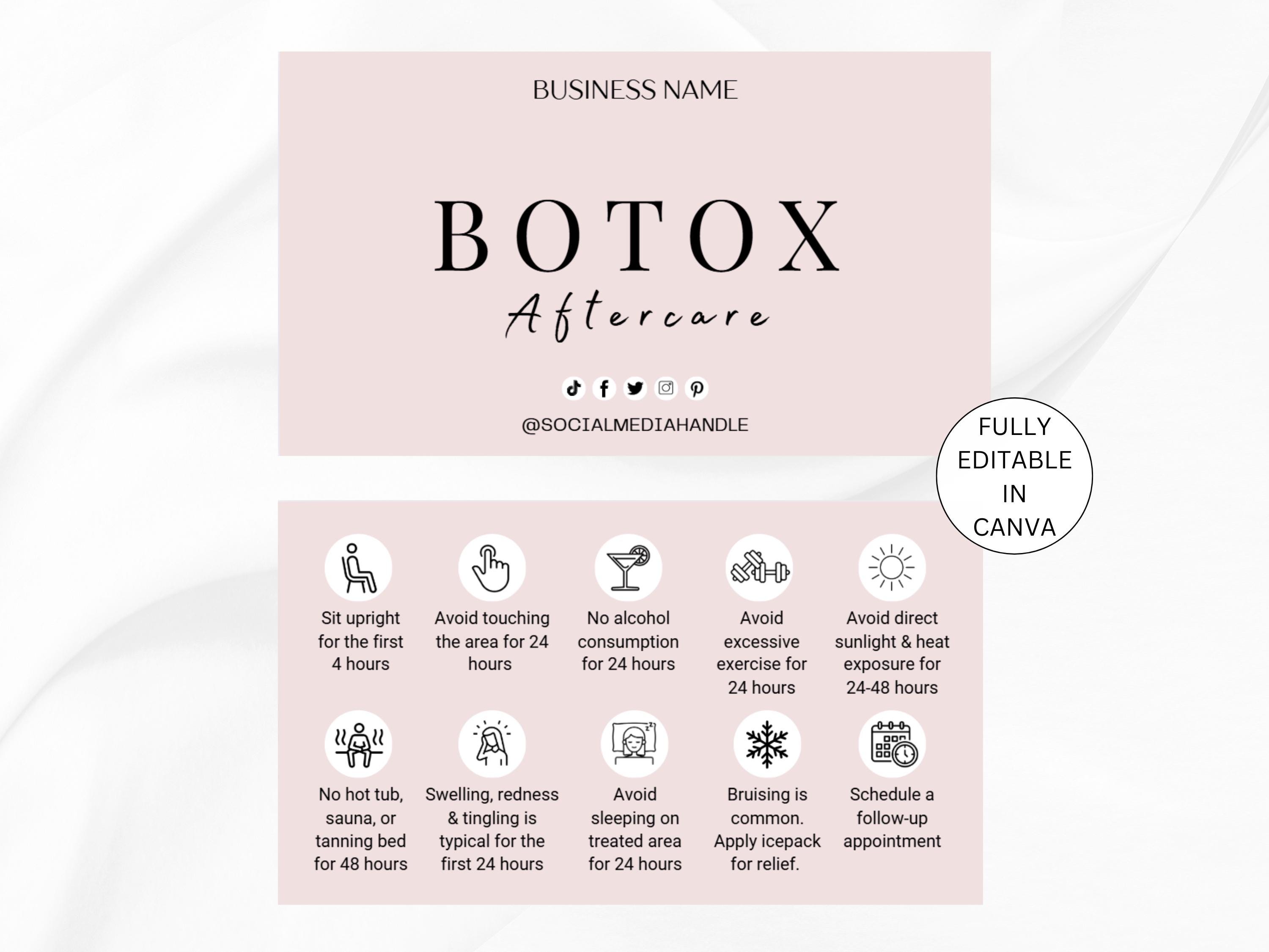 Botox Aftercare Template Editable Botox Business Aftercare Card, Botox ...