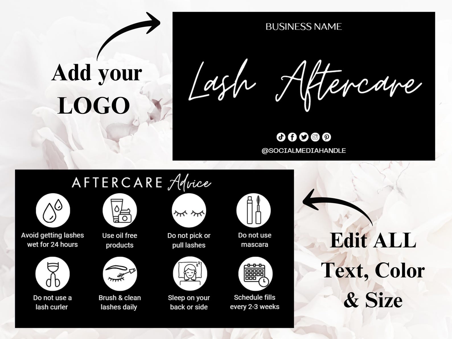 Lash Aftercare Template Editable Lash Extension Business Aftercare Card ...