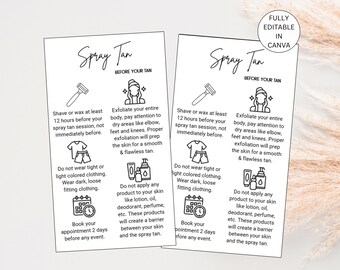 Editable Spray Tan After Care Card Template - Etsy