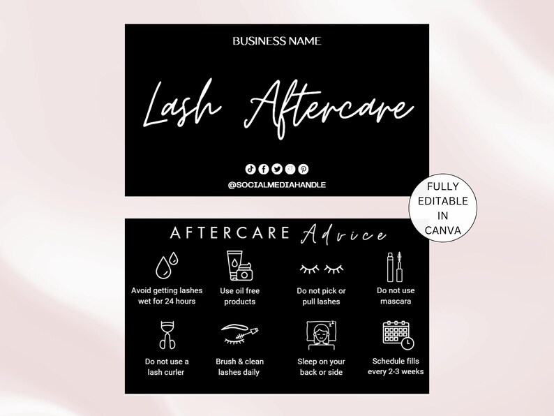 Lash Aftercare Template Editable Lash Extension Business Aftercare Card ...