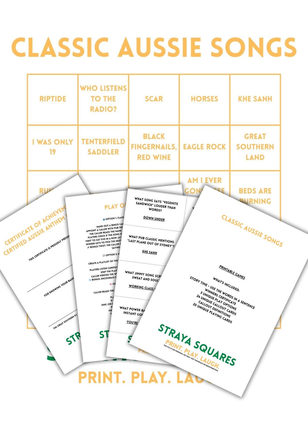Classic Aussie Song Bingo – Printable Party Game | Instant Download ...