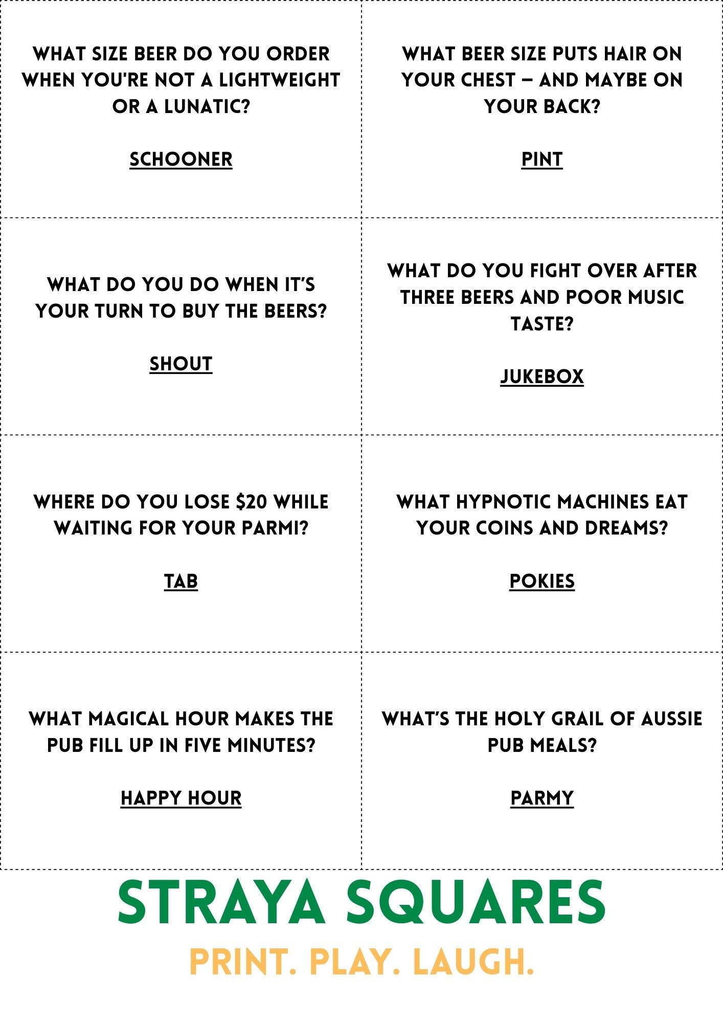 Pub Bingo – Printable Party Game | Instant Download | Straya Squares - Etsy