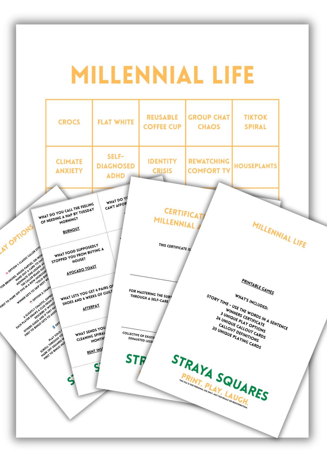 Millennial Life Bingo – Printable Party Game | Instant Download ...