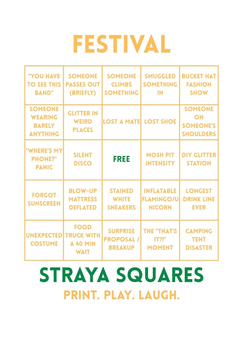 Festival Games – Printable Party Game | Instant Download PDF | Straya ...