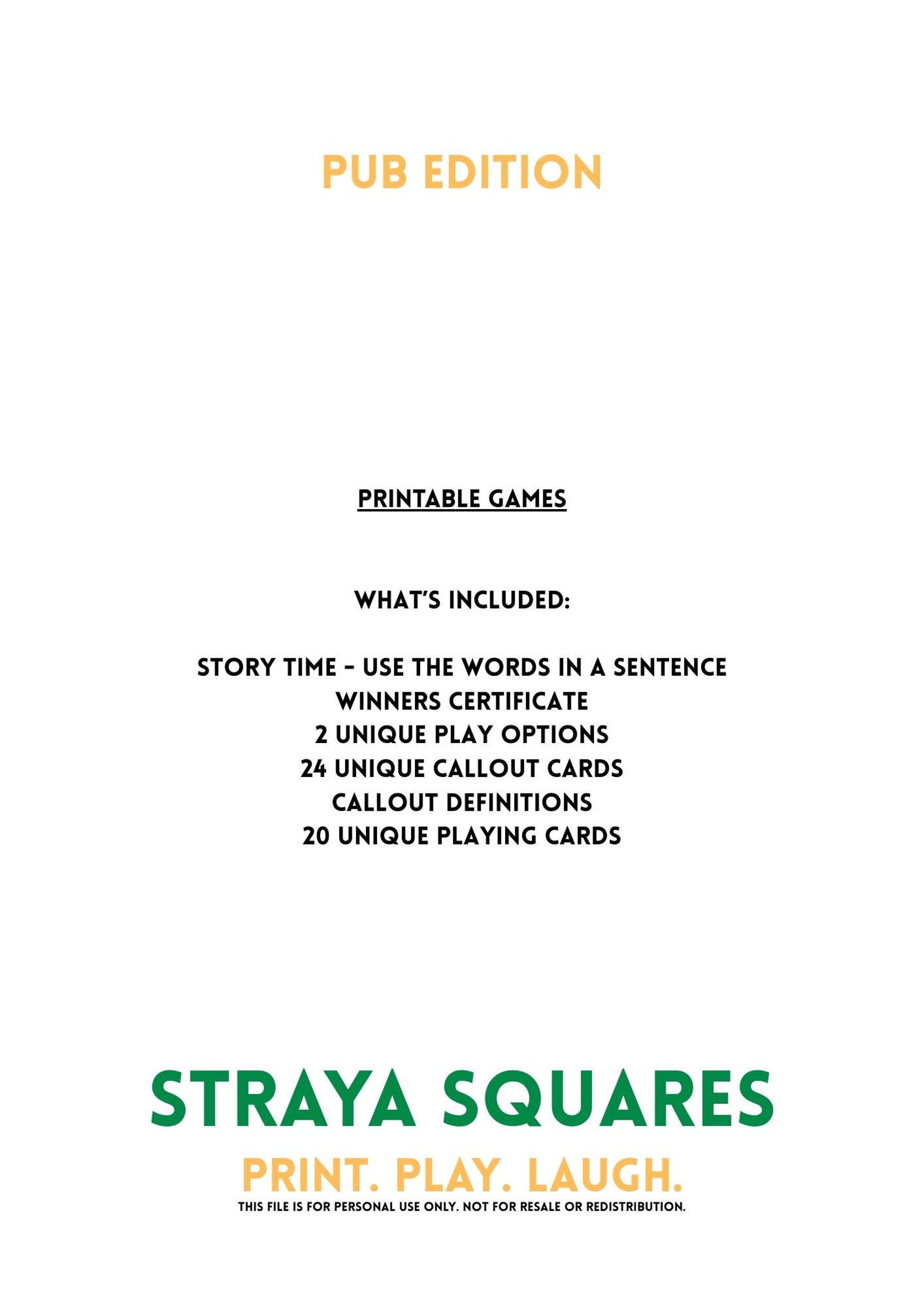 Pub Bingo – Printable Party Game | Instant Download | Straya Squares - Etsy