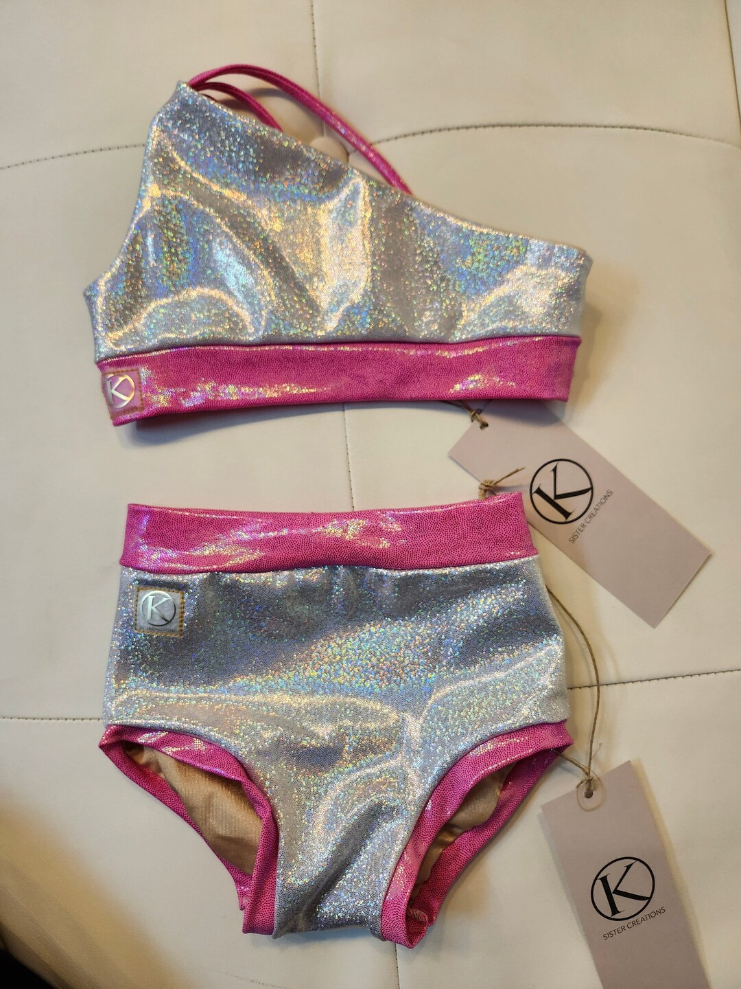 Rainbow Sliver and Pink Sparkle Brief & Top Set - Etsy