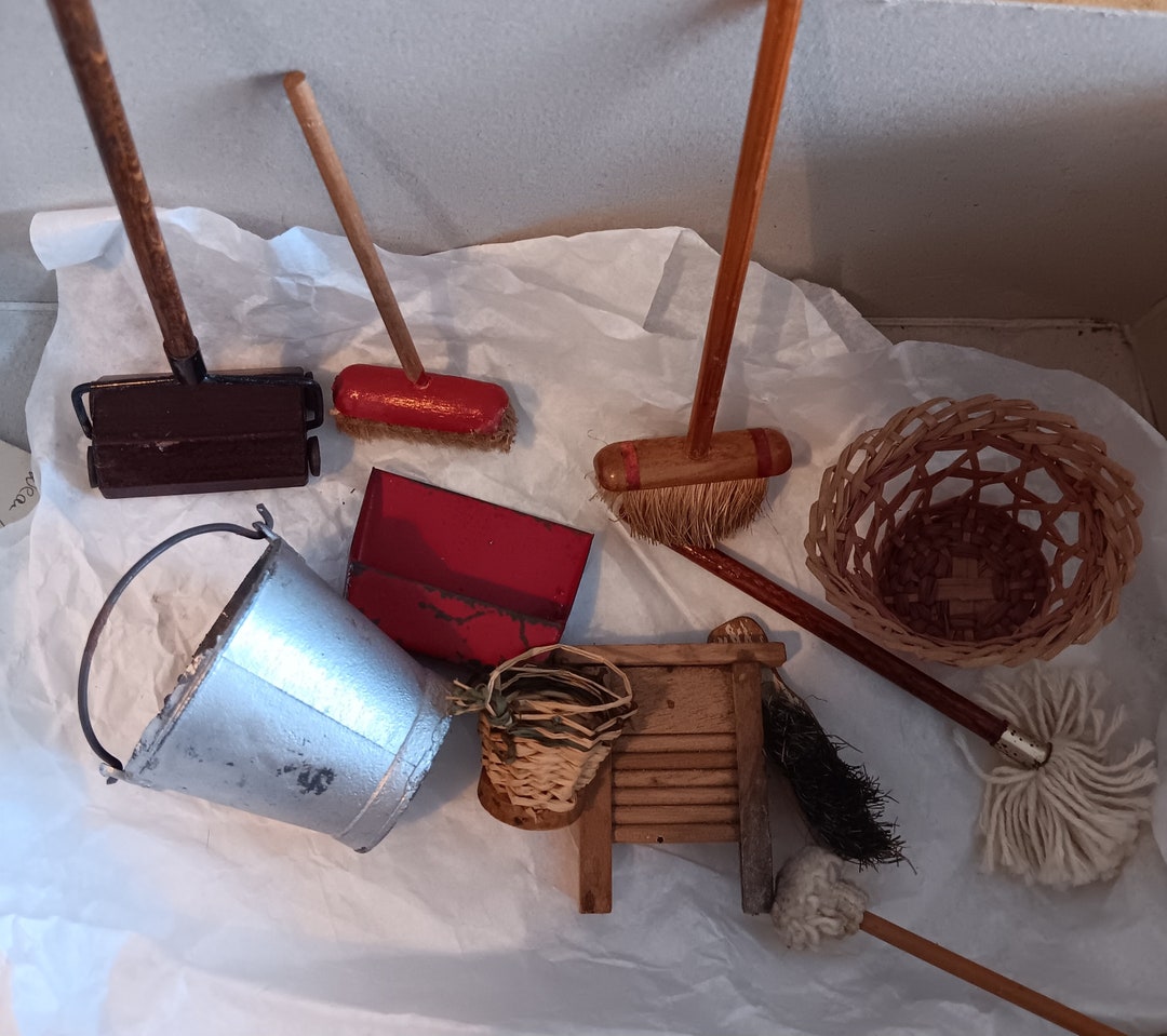 Antique Dollhouse Cleaning Collection, Brushes, Dustpan, Mops, Floor ...