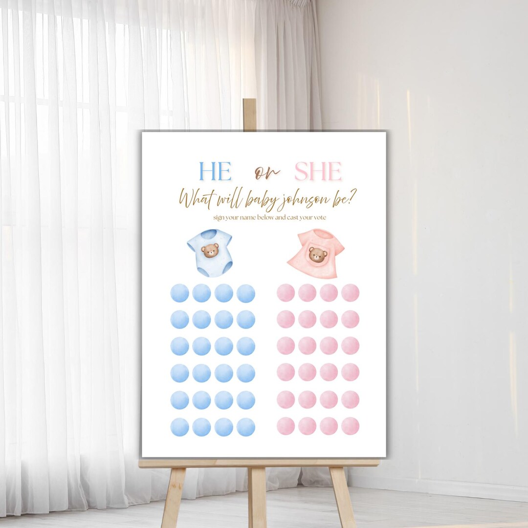 Gender Reveal Voting Sign Board, Teddy Bear Voting Board, Gender Game ...