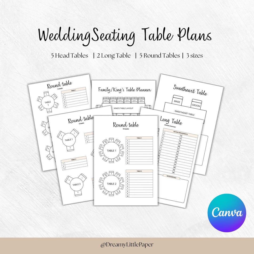 Printable Wedding Table Seating Chart Template, Event Table Seating ...