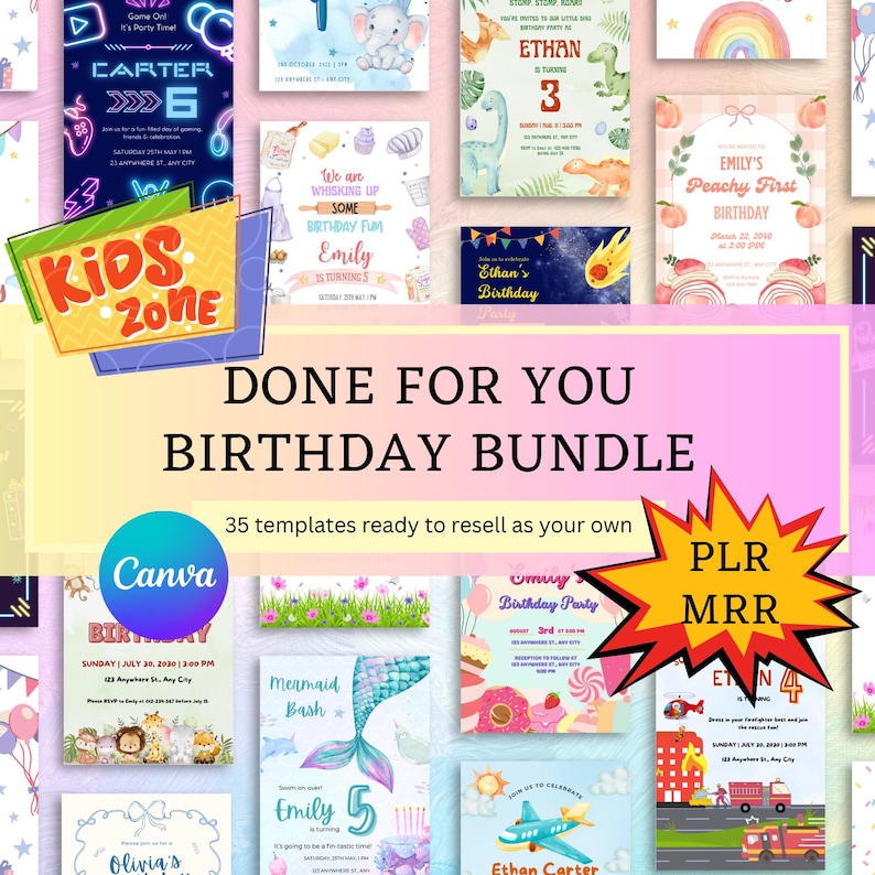 Editable Birthday Invitation Templates: 35-pack Canva Designs (digital ...