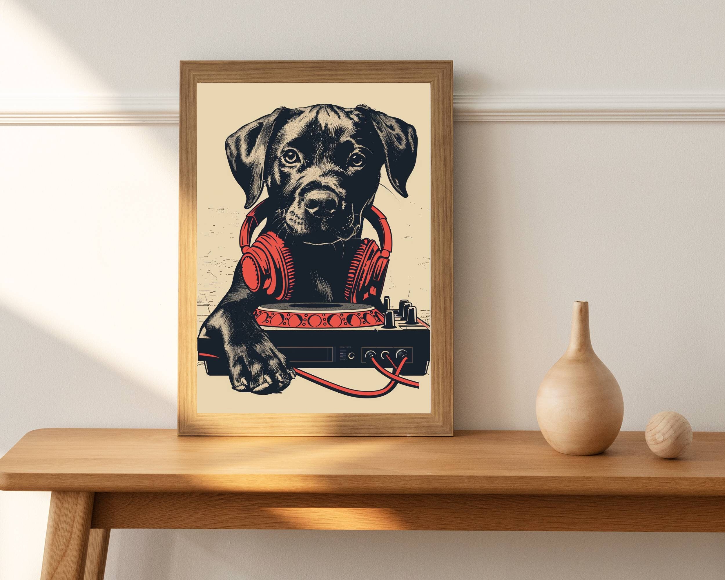 Black Lab DJ Wall Art, Digital File Download, Black Labrador Dog Wall ...