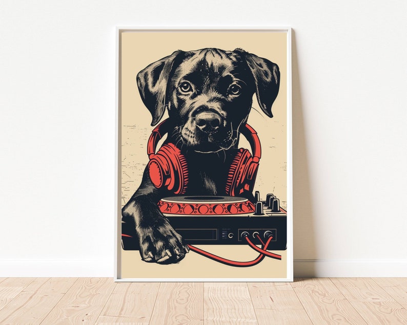 Black Lab DJ Wall Art, Digital File Download, Black Labrador Dog Wall ...