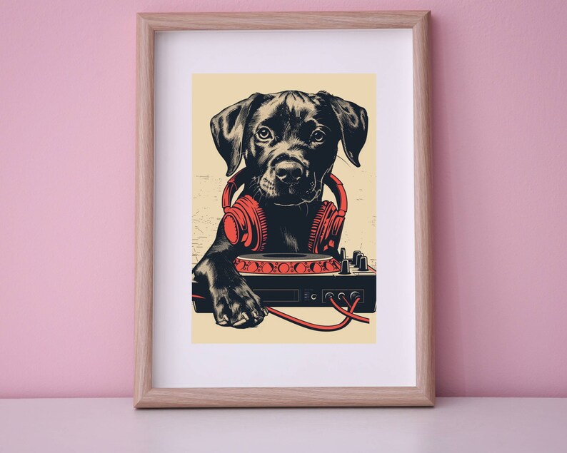 Black Lab DJ Wall Art, Digital File Download, Black Labrador Dog Wall ...
