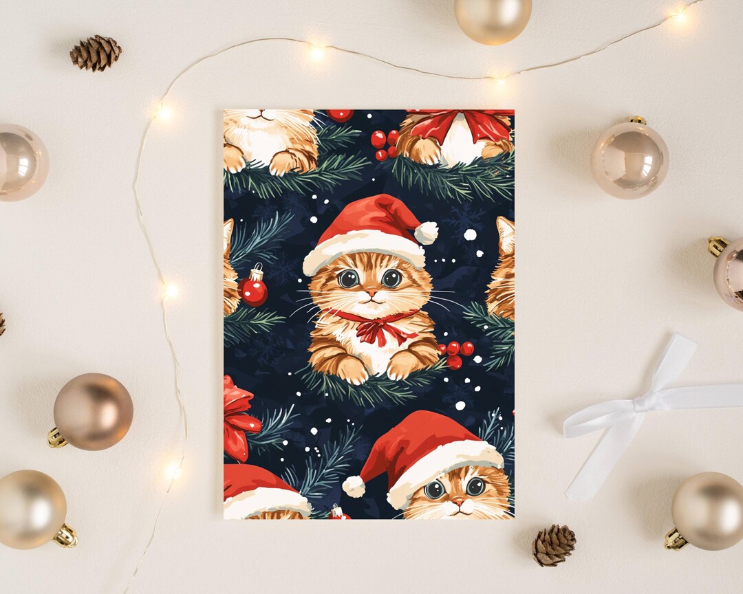 Orange Cat Christmas Pattern, Orange Cat Christmas Art, Cat Holiday ...