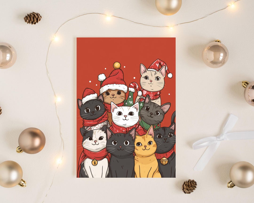 Cats Christmas Art, Christmas Cat Pattern Art Print, Cat Pattern ...