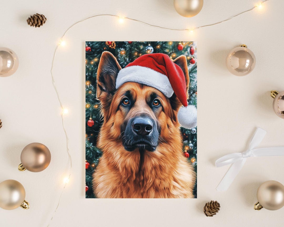 German Shepard Christmas, German Shepard Holiday Art Print, Christmas ...