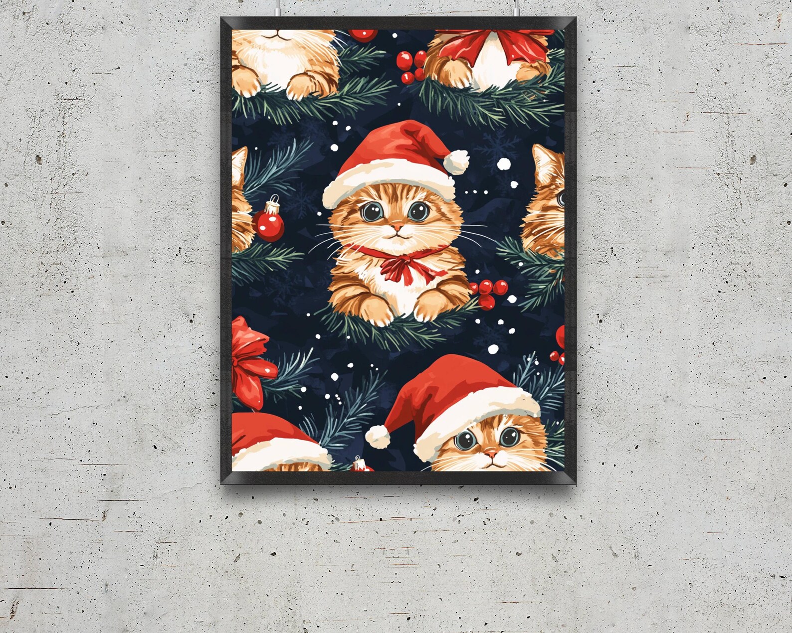 Orange Cat Christmas Pattern, Orange Cat Christmas Art, Cat Holiday ...