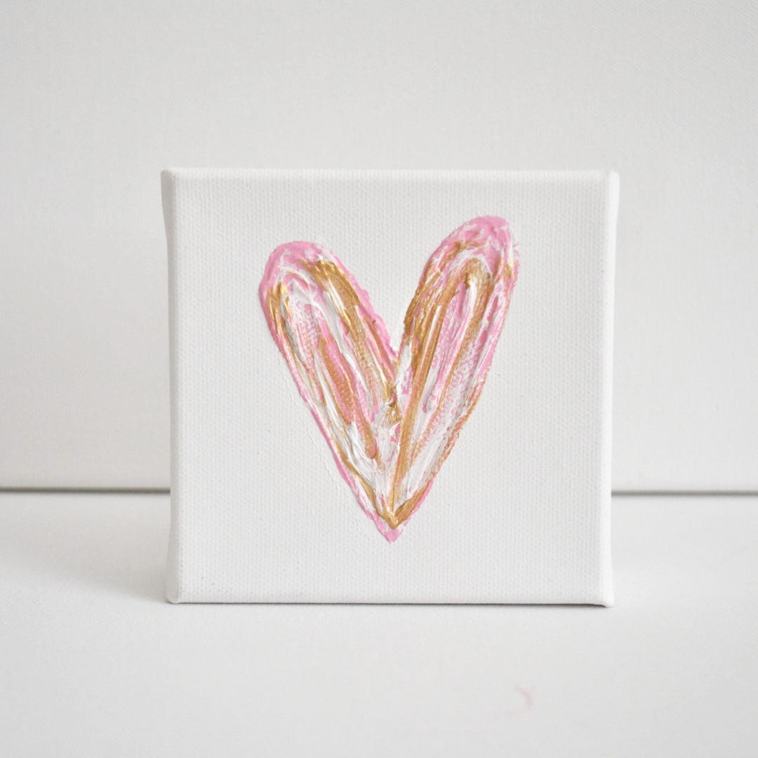 4"x4" Mini Textured Pink and Gold Heart Canvas, Pink Heart Decor ...