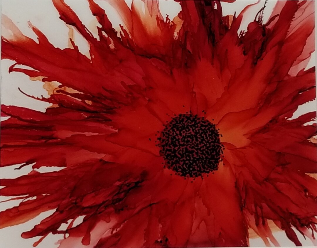 Alcohol Ink Wall Art, Original Alcohol Ink, Red & Black Flower Painting ...
