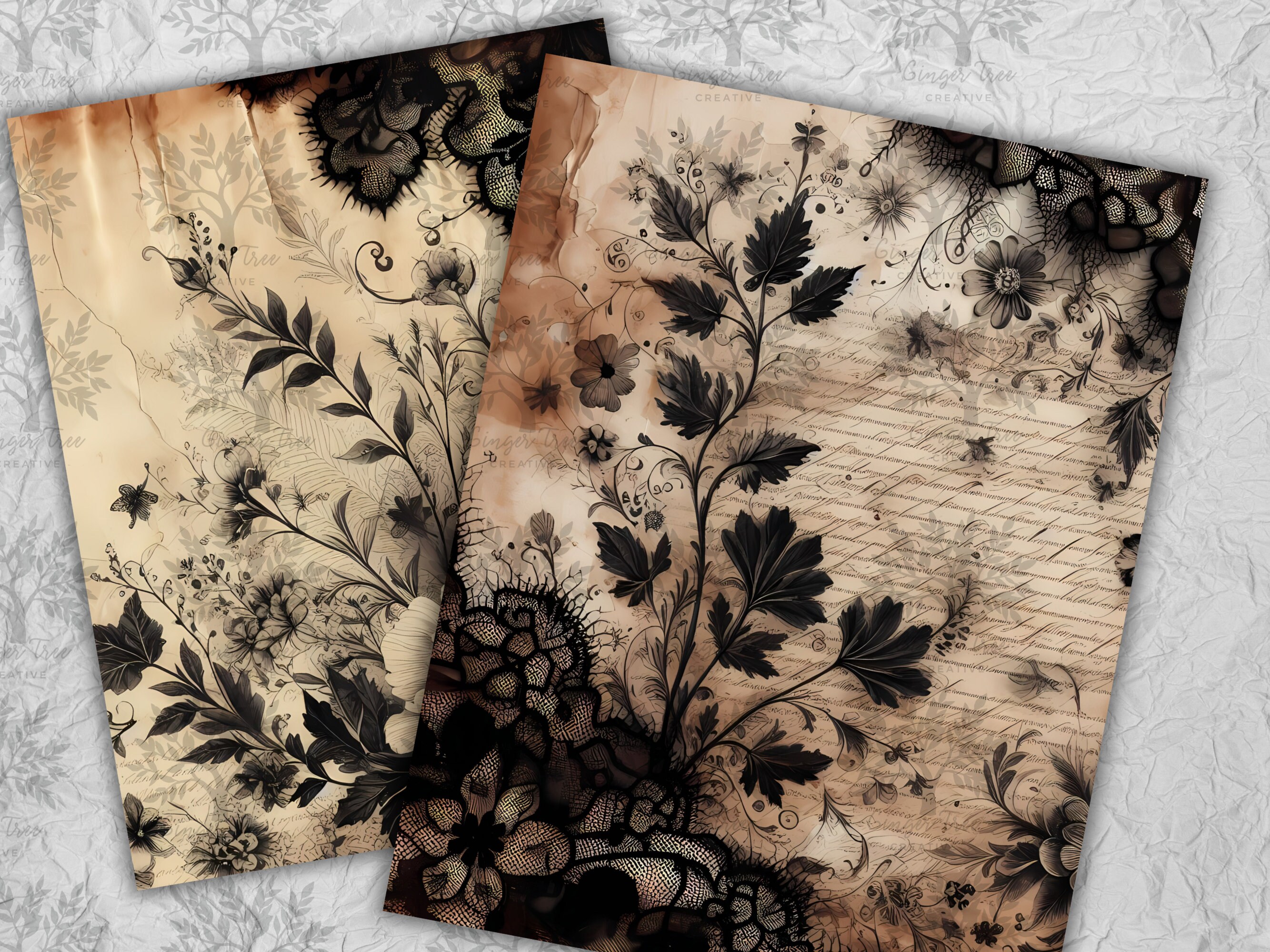 Black Lace Digital Paper Set, Junk Journaling Pages, Goth Stationery ...