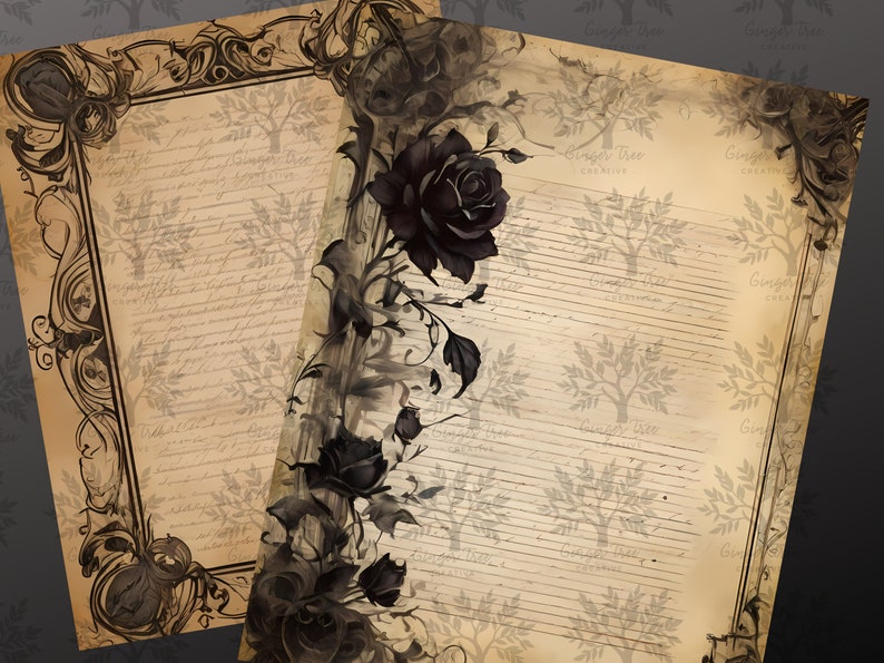 Gothic Parchment Digital Papers Set Romantic Ink Script for Junk ...