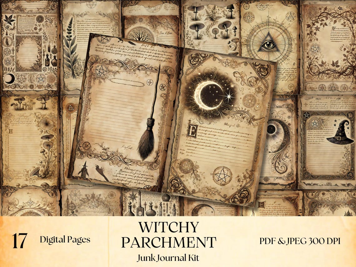 Witchy Parchment Junk Journal Kit, DIY Spellbook, Enchanted Scrapbook ...