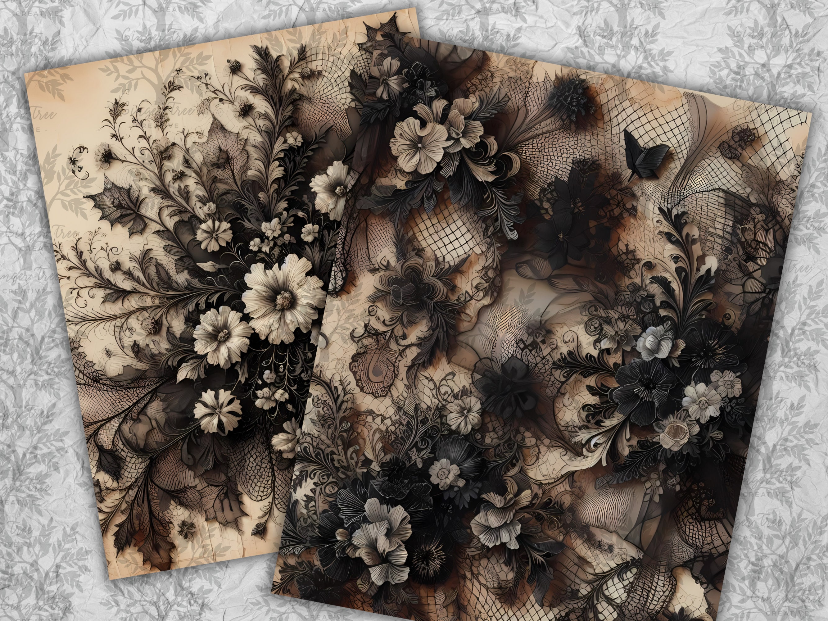 Black Lace Digital Paper Set, Junk Journaling Pages, Goth Stationery ...