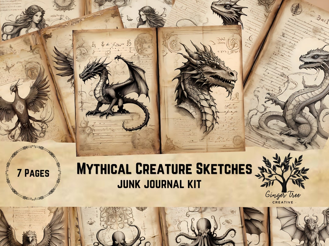 Mythical Creature Sketches: Junk Journal Kit (digital Download) - Etsy
