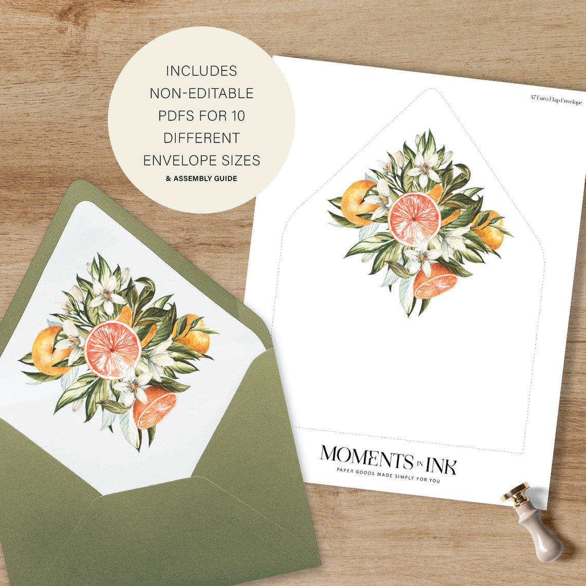Citrus Floral Envelope Liner Template, Printable Envelope Liner for ...