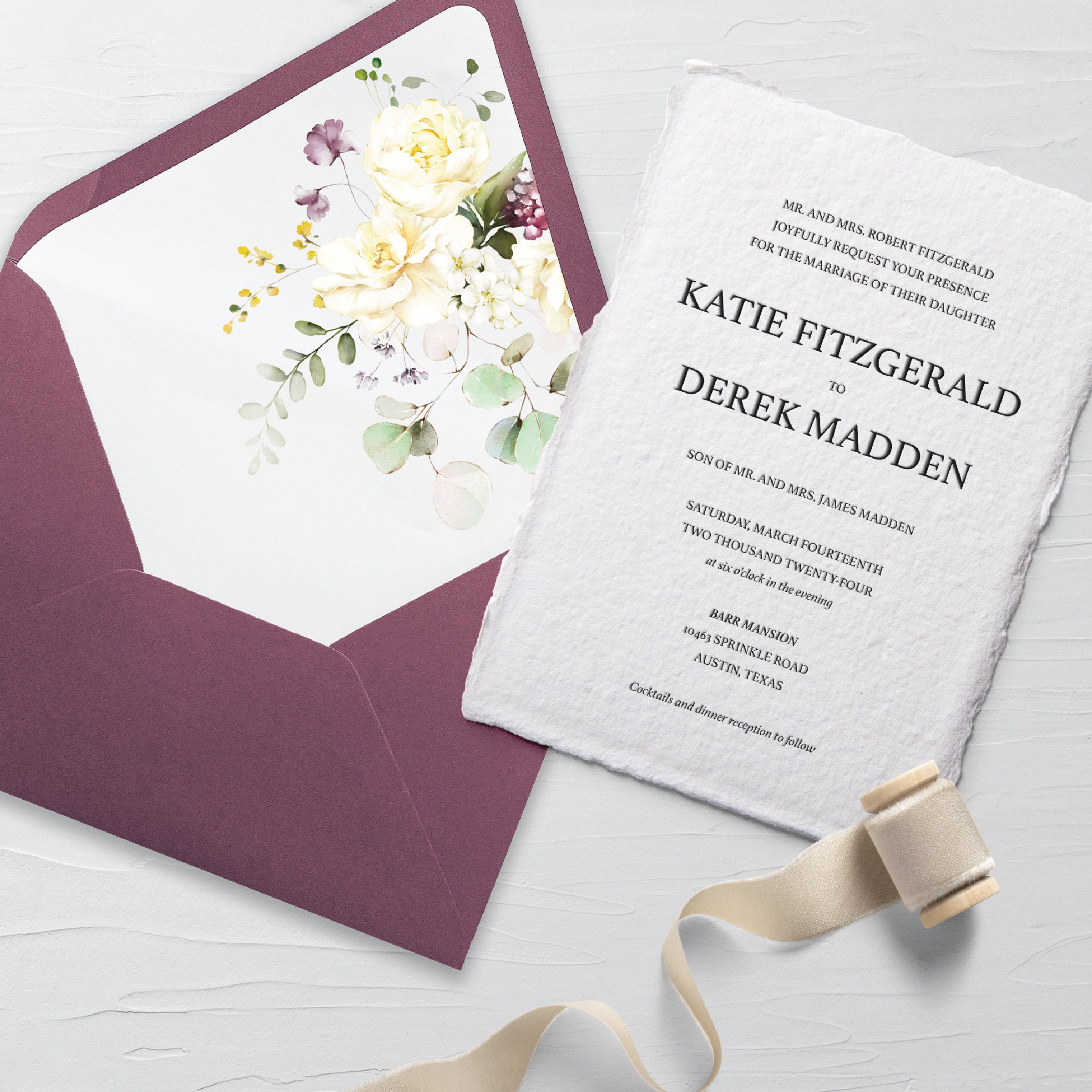 Ivory Bouquet Envelope Liner Template, Printable Envelope Liner for ...