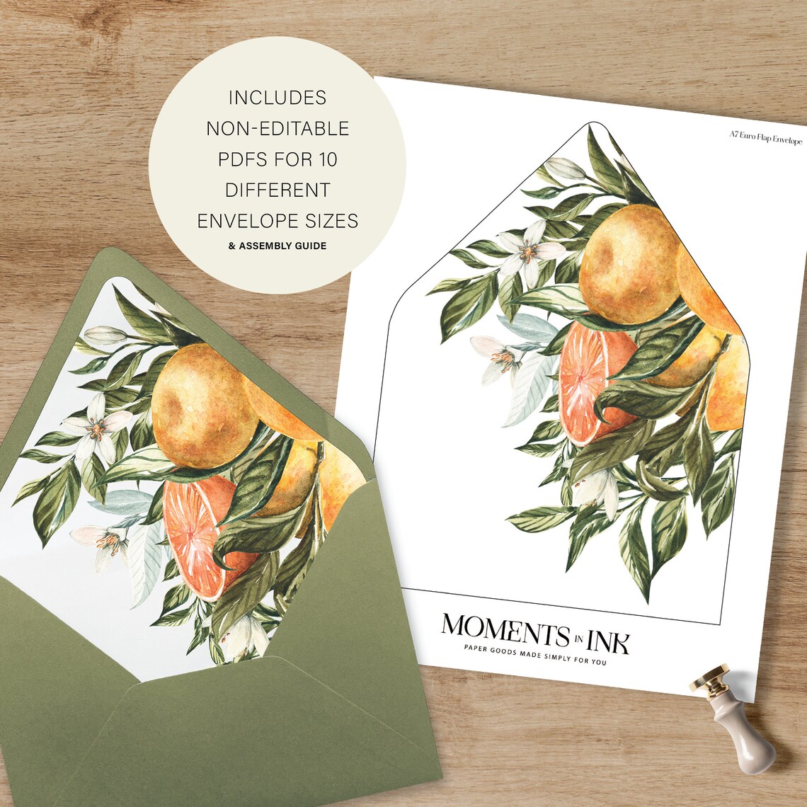 Citrus Bouquet Envelope Liner Template, Printable Envelope Liner for ...