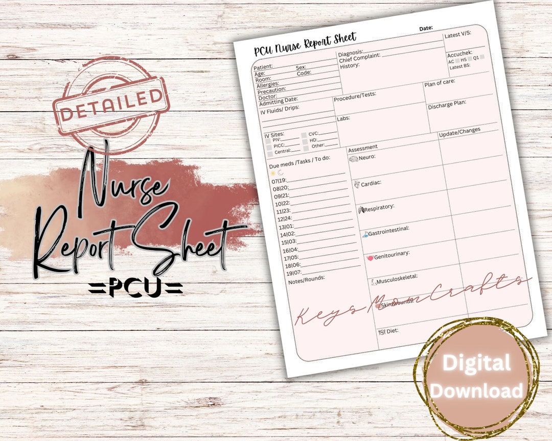 Pcu Brain Sheet, Nurse Brain Sheet, Nurse Report Sheet, Nurse Printable ...