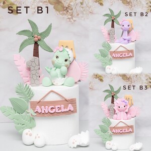 Girl Dinosaur Cake Topper, Triceratops, Trex, Brontosaurus Birthday ...