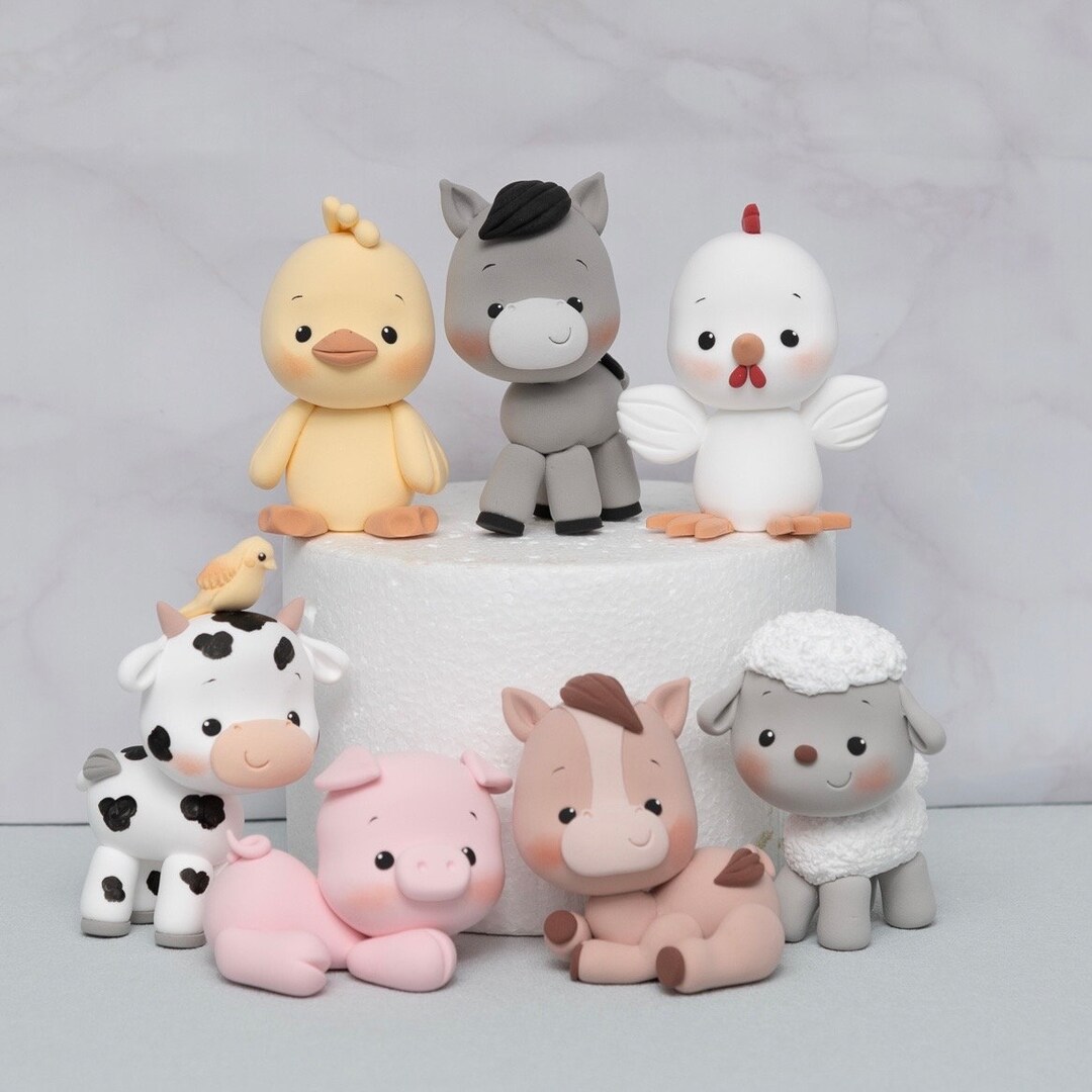 Farm Animal Cake Topper, Cow, Sheep, Horse, Chicken, Pig, Barn ...