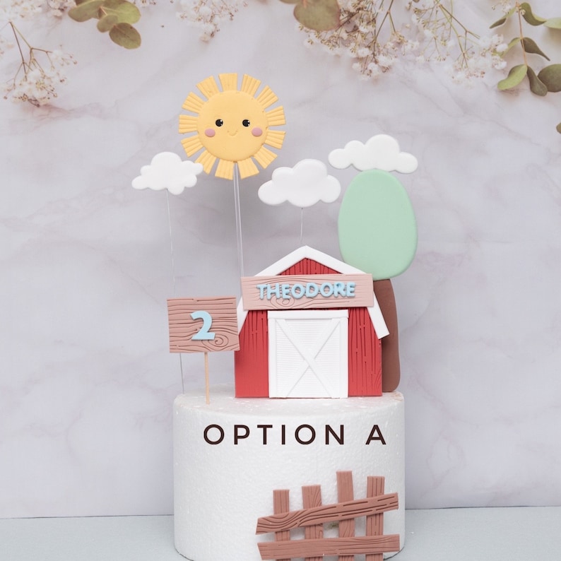 Farm Animal Cake Topper, Cow, Sheep, Horse, Chicken, Pig, Barn ...