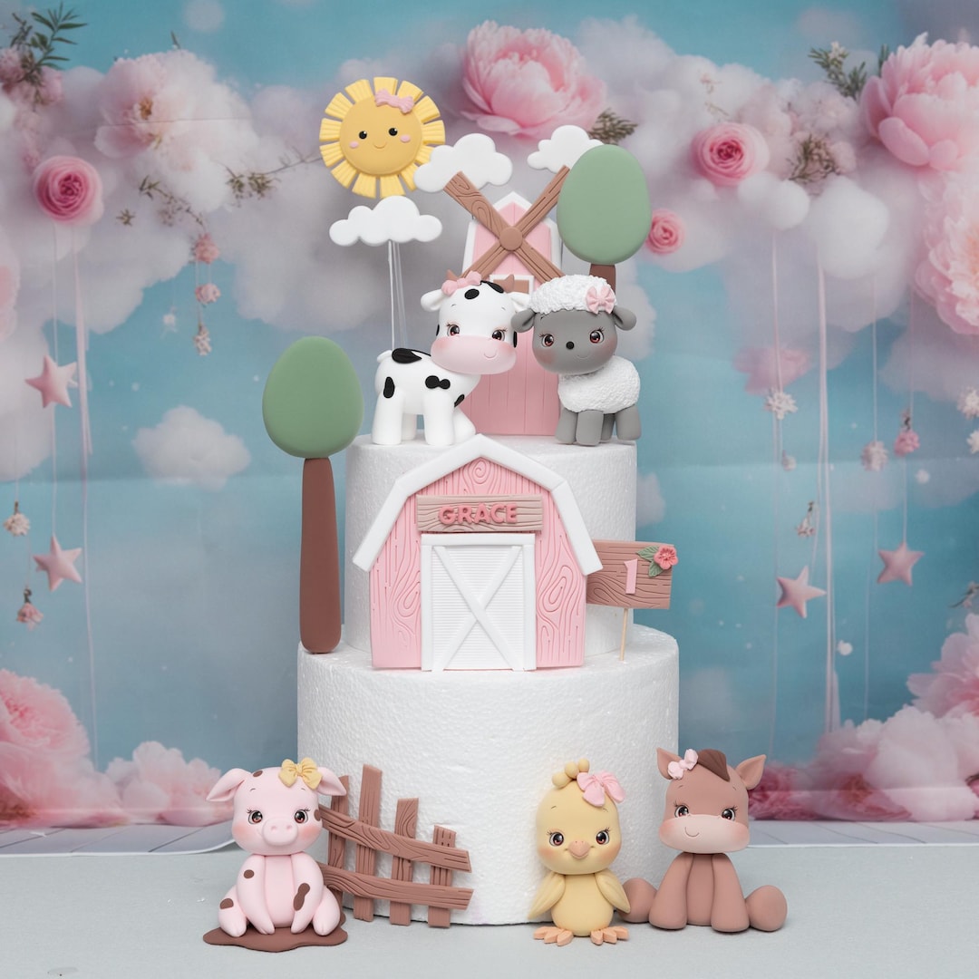 Farm Animal Cake Topper, Cow, Sheep, Horse, Chicken, Pig, Barn ...