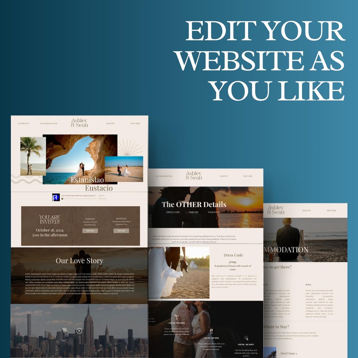 Beach Wedding Website Template: Seaside Theme, Wix Studio - Etsy