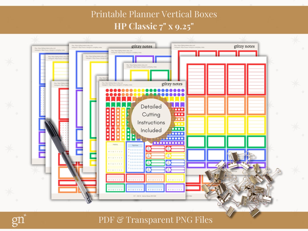 HP Classic Boxes ROYGBV Printable Happy Planner Box Stickers-vertical ...