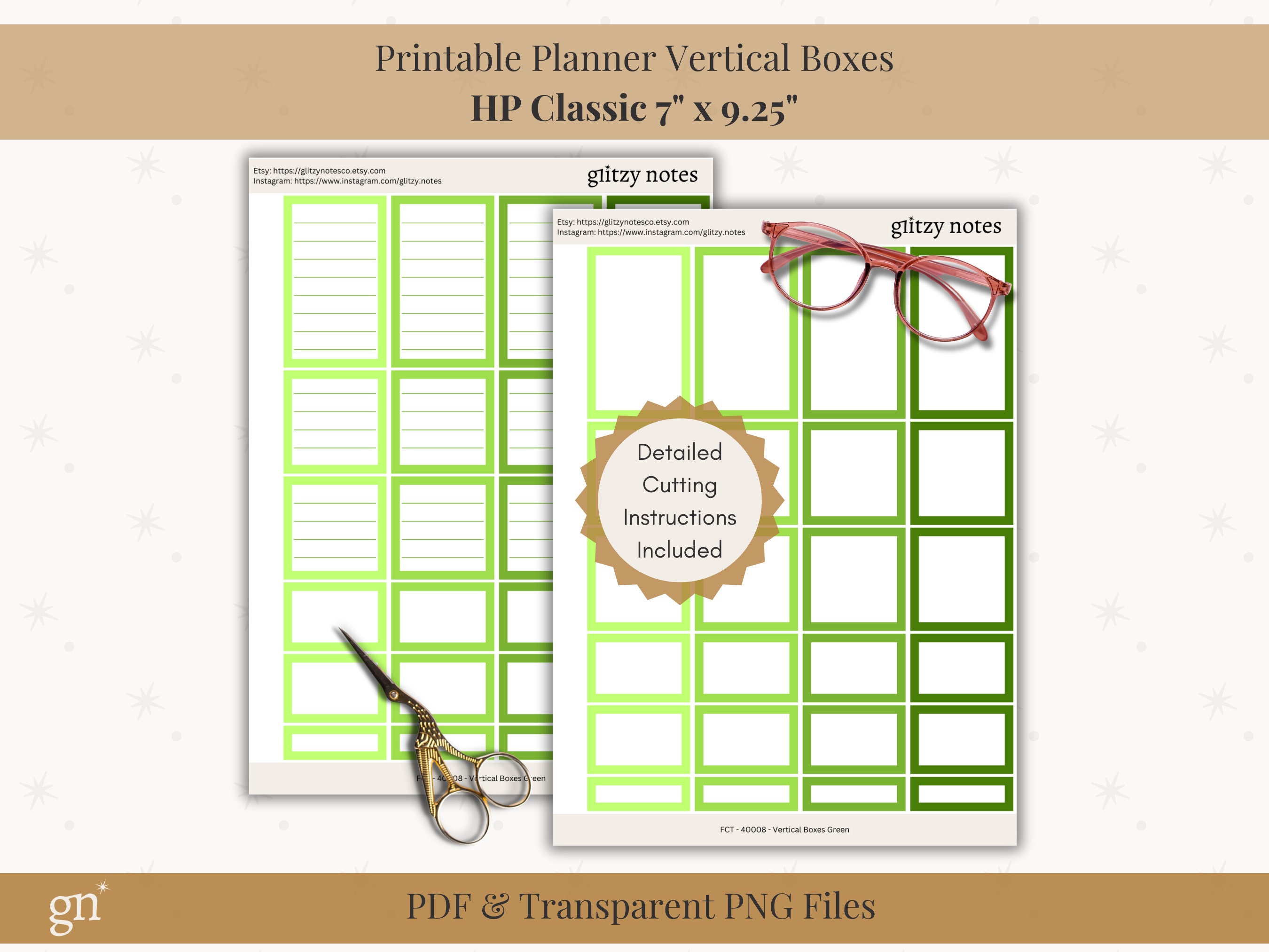 HP Classic Green Boxes Printable Happy Planner Box Stickers-vertical ...
