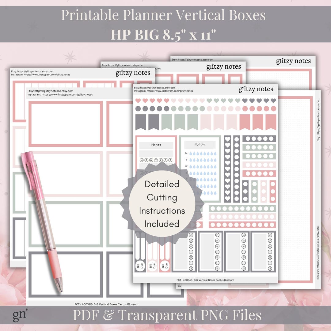 HP BIG Boxes Cactus Blossom Printable Happy Planner Box Stickers ...