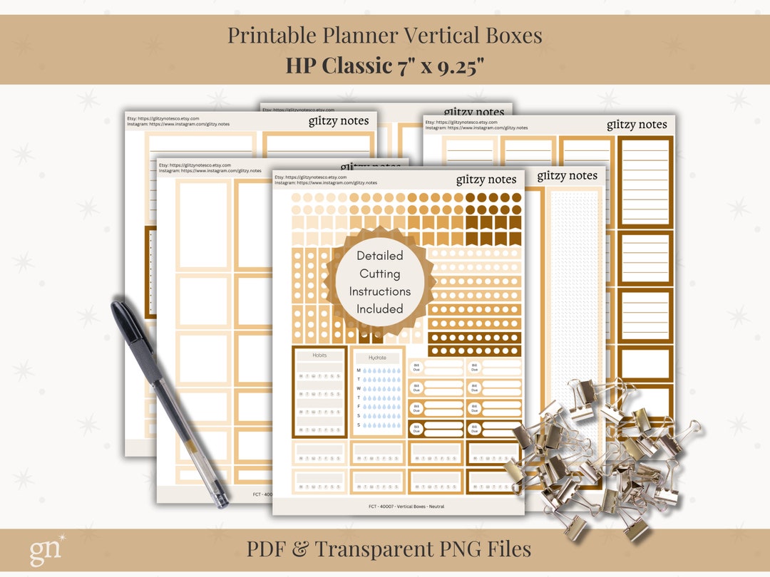 HP Classic Neutral Boxes Printable Happy Planner Box Stickers-vertical ...