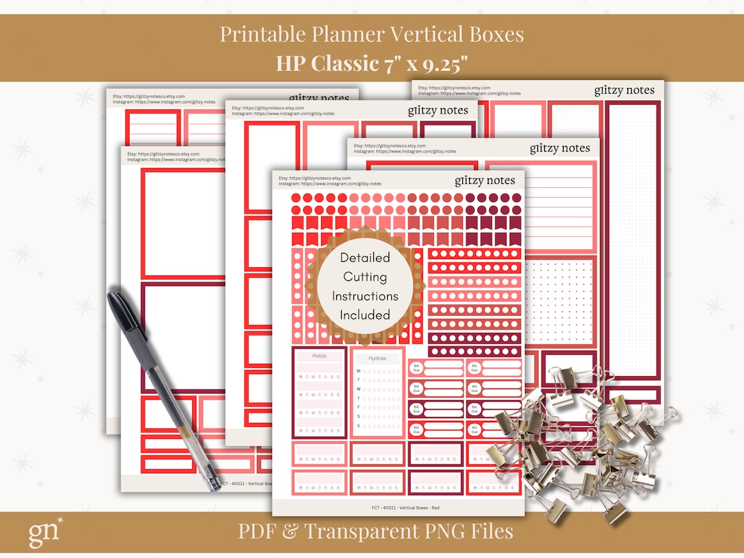 HP Classic Red Boxes Printable Happy Planner Box Stickers-vertical and ...
