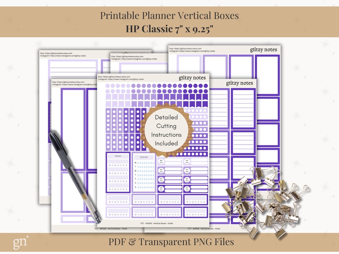 HP Classic Boxes Violet Printable Happy Planner Box Stickers-vertical ...