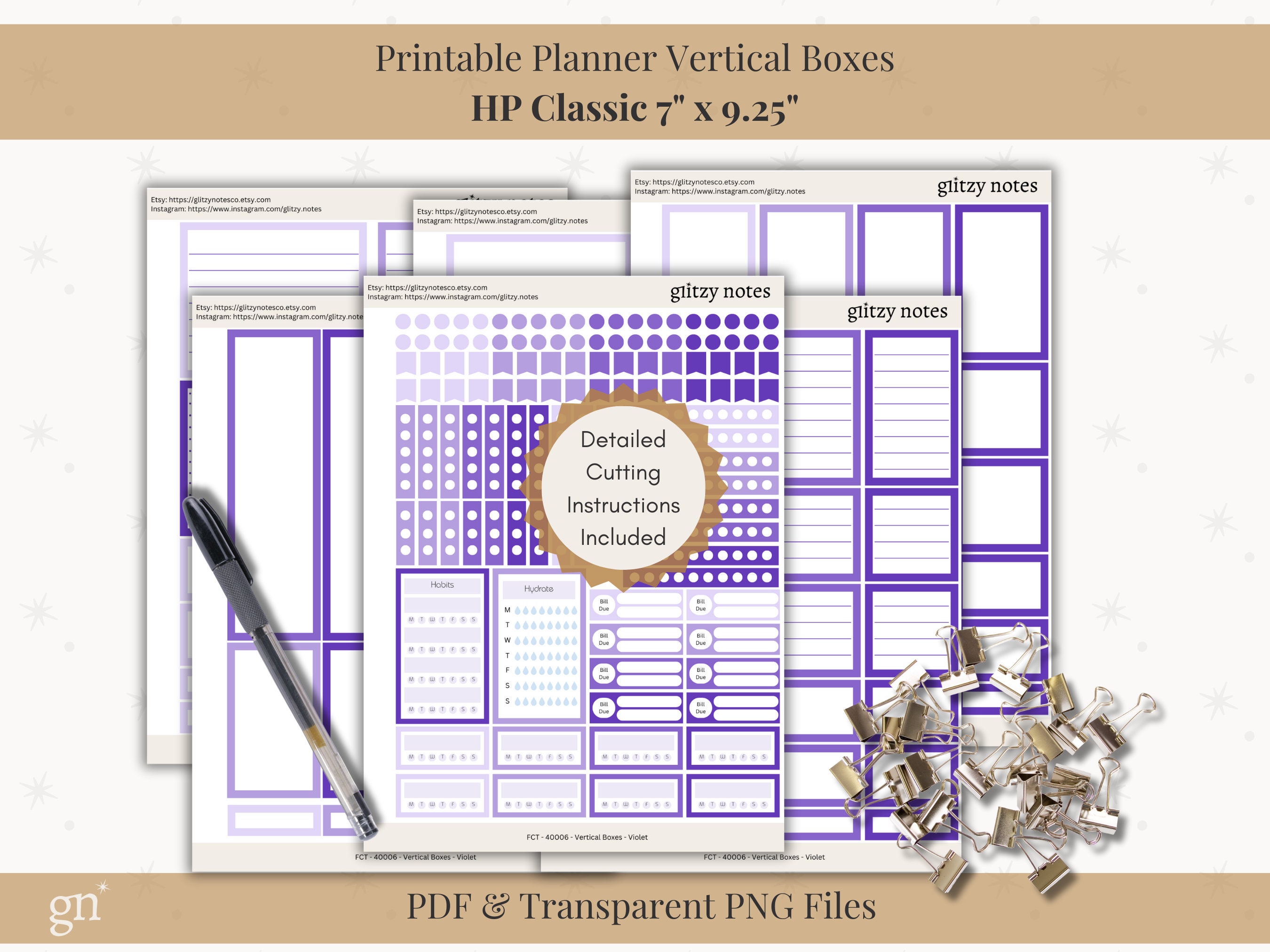 HP Classic Violet Planner Stickers, Functional Box Set (digital File ...