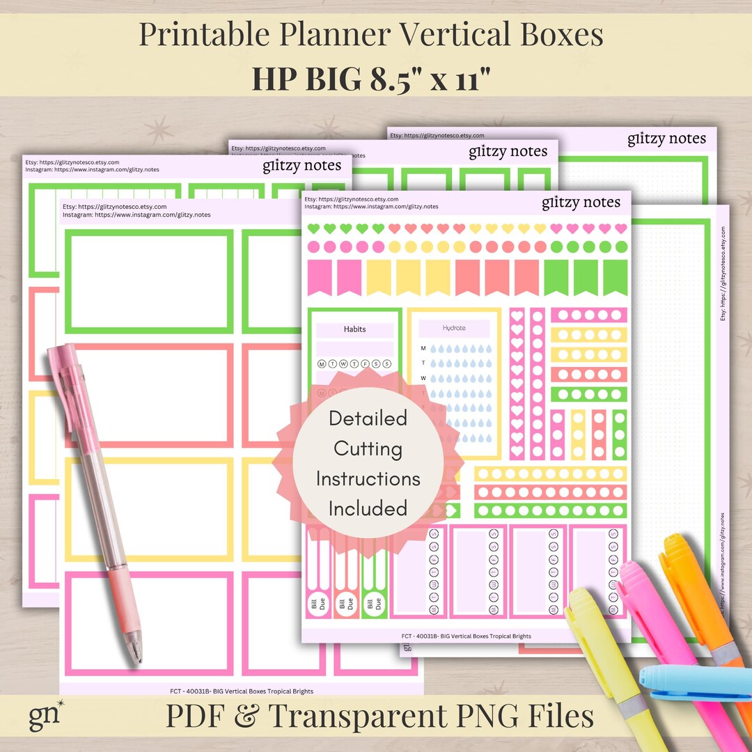HP BIG Boxes Tropical Brights Printable Happy Planner Box Stickers ...