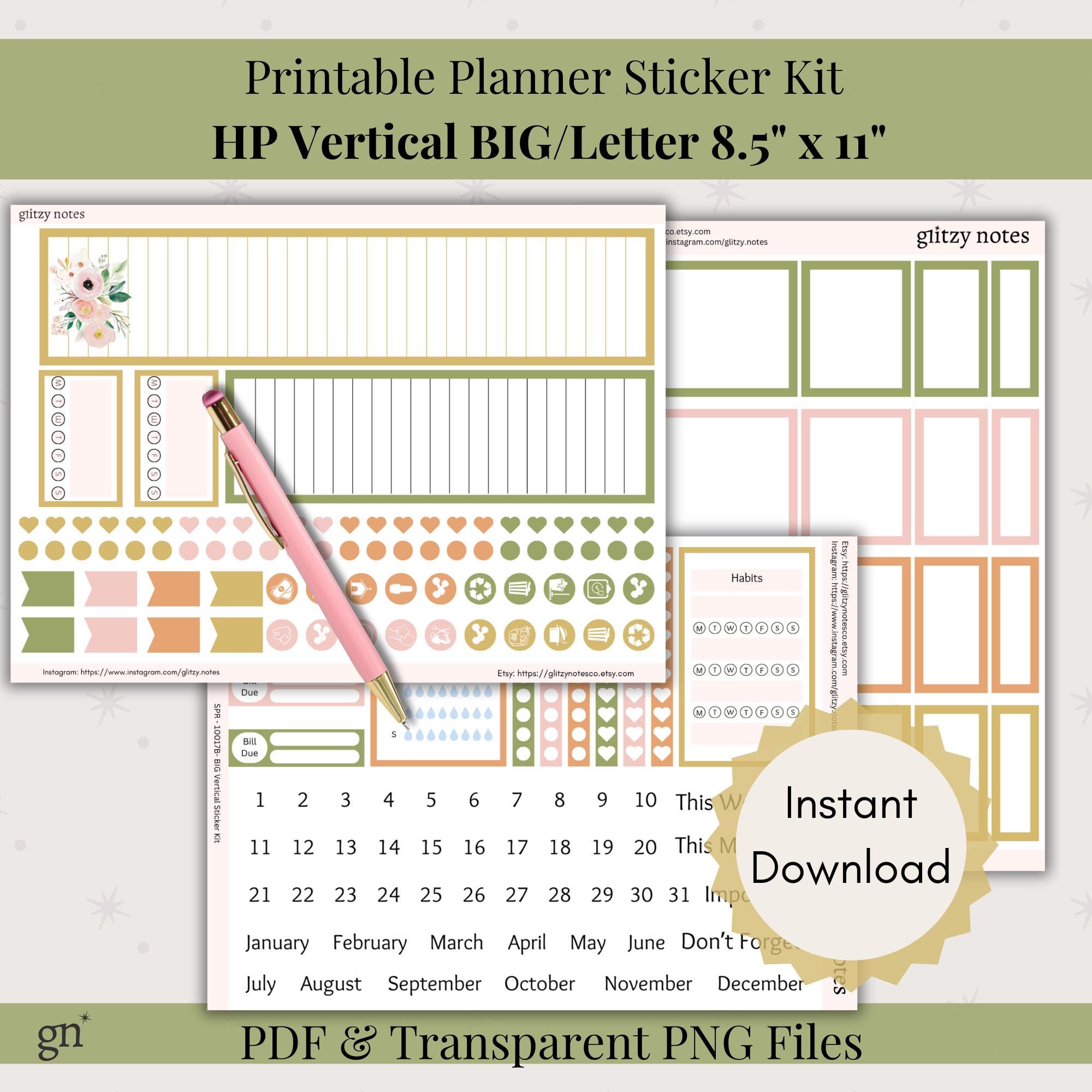 Happy Planner BIG Printable Planner Weekly Sticker Kit Spring Floral ...