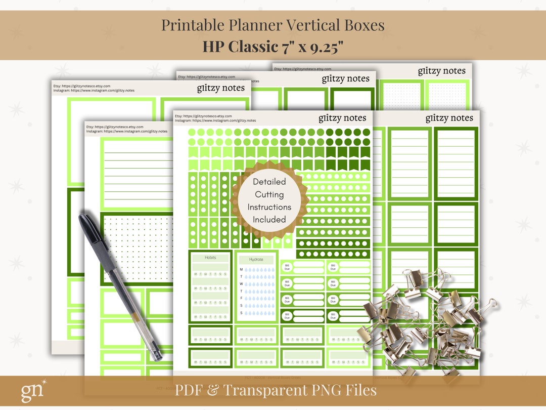 HP Classic Green Boxes Printable Happy Planner Box Stickers-vertical ...
