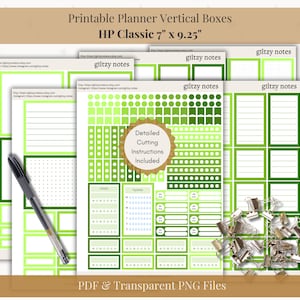 HP Classic Green Boxes Printable Happy Planner Box Stickers-vertical ...